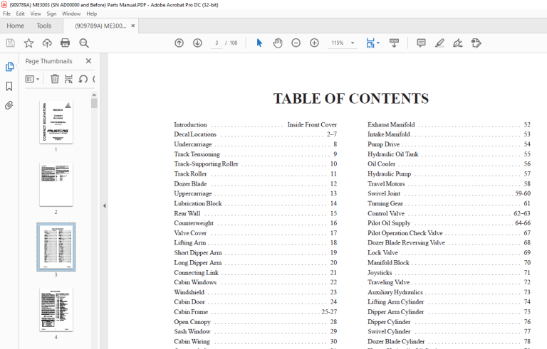 Mustang ME3003 Compact Excavator Parts Manual 909789 – PDF DOWNLOAD ...