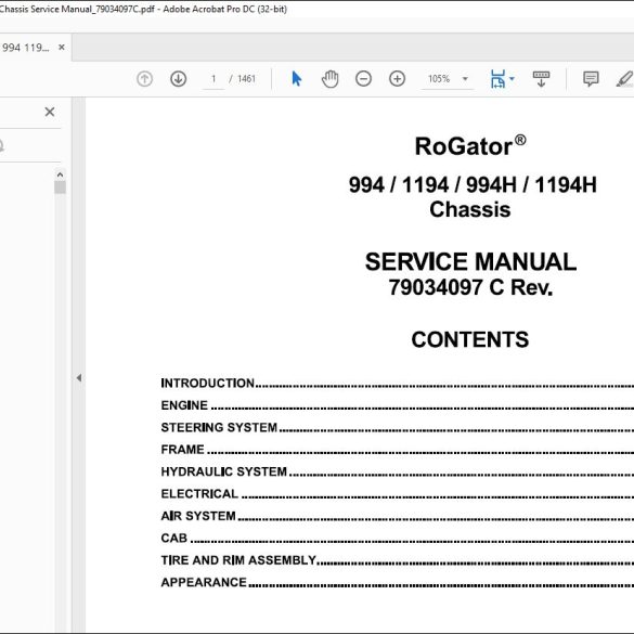 Ag Chem 1386 RoGator Chassis Repair Time Schedule Manual AG334910A ...