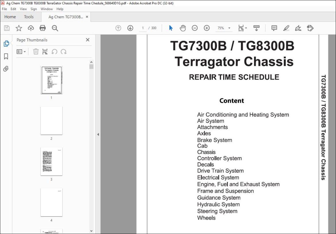Ag Chem TG7300B TG8300B TerraGator Chassis Repair Time Schedule Manual ...