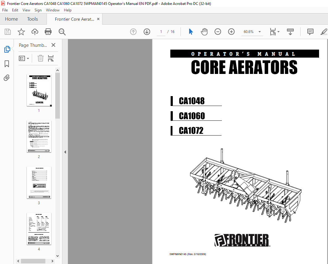 Frontier Core Aerators Ca1048 Ca1060 Ca1072 Operators Manual5wpman0145 Pdf Download