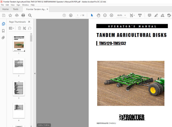 Frontier Tandem Agricultural Disks TM5118 TM5120 TM5121 TM5124 Operator ...