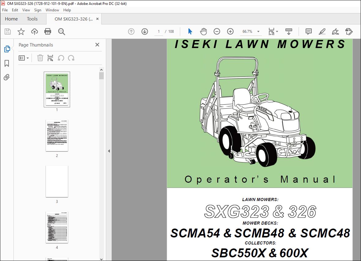 Iseki Lawn Mower SXG323 326 Mower Decks SCMA54 SCMB48 SCMC48 Collectors ...