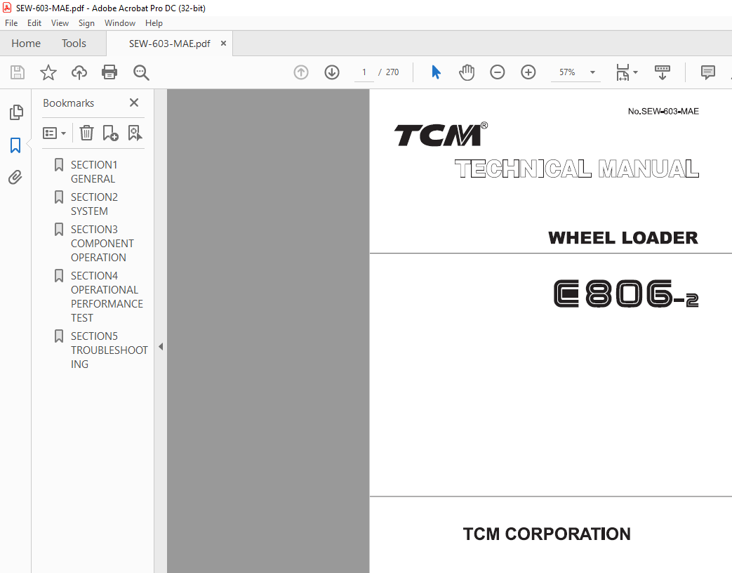 TCM E806-2 Wheel Loader Technical Manual SEW-603-MAE - PDF DOWNLOAD ...