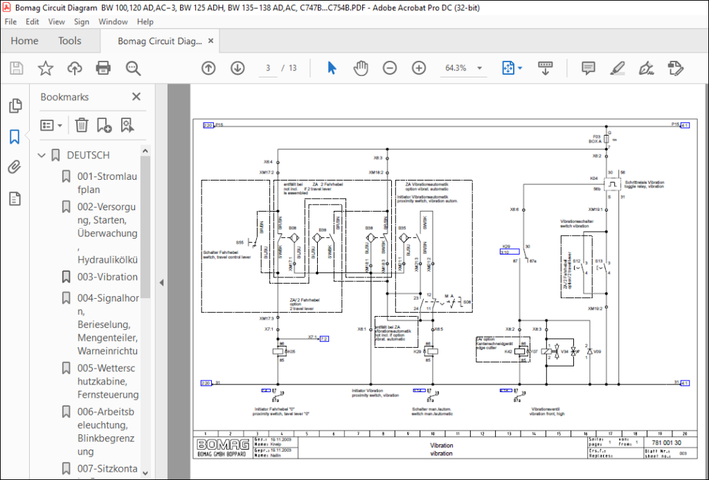 Bomag Circuit Diagram BW 100,120 AD,AC−3, BW 125 ADH, BW 135−138 AD,AC ...