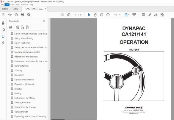 Dynapac CA121 CA141 Vibratory Roller Operation Manual O121EN4 – PDF ...