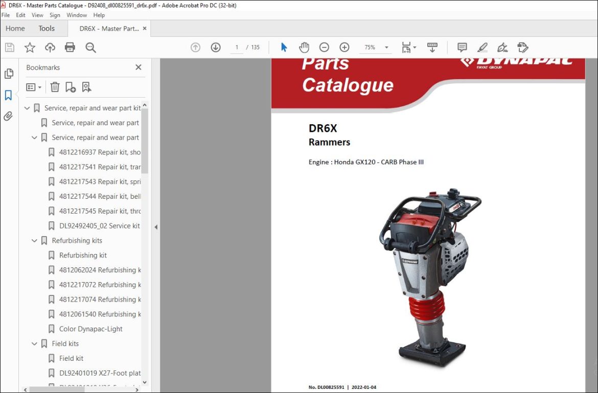 Dynapac DR6X Rammers Engine Honda GX120 CARB Phase III Parts Catalogue ...