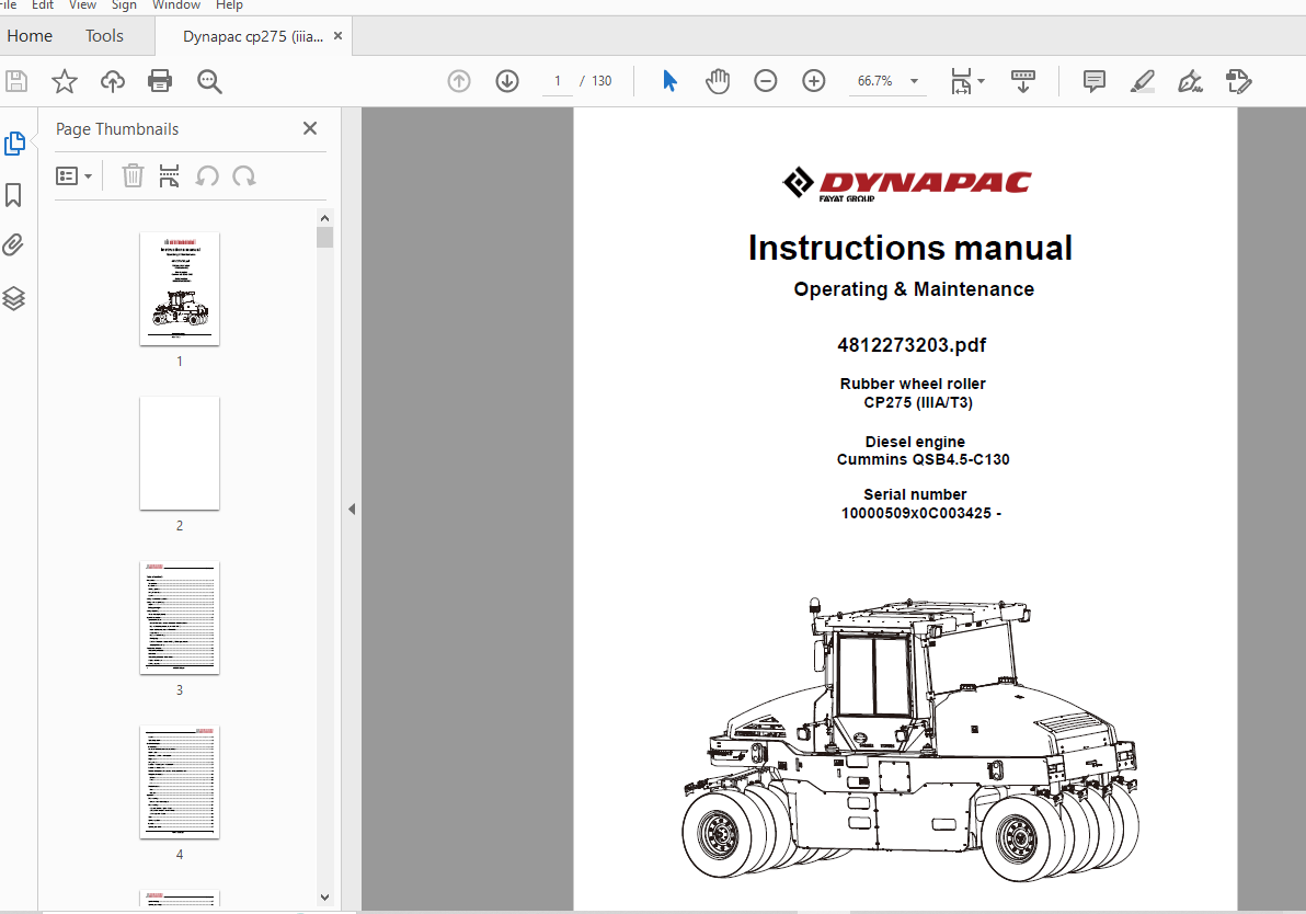 Dynapac Rubber wheel roller CP275 (IIIA/T3) Operating & Maintenance ...