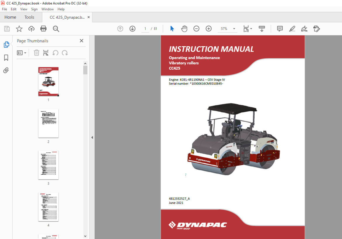 Dynapac Vibratory rollers CC425 Engine KOEL-4R1190NA1 CEV Stage IV ...