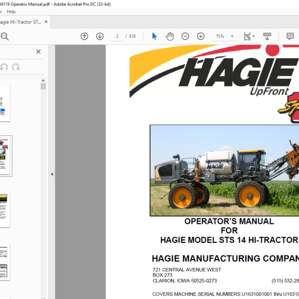 Hagie Hi-Tractor DTS 8 Operator’s Manual 493405 – PDF DOWNLOAD ...