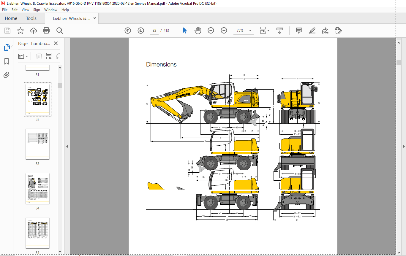 Liebherr A 916 Litronic 1183 Wheeled Excavator Operator's Manual 90854 ...