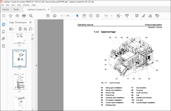 Liebherr R 9350 Hydraulic excavator Operating Manual 1001 - PDF DOWNLOAD