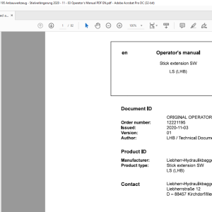 Liebherr Stick Extension SW Operator's Manual - HeyDownloads - Manual ...