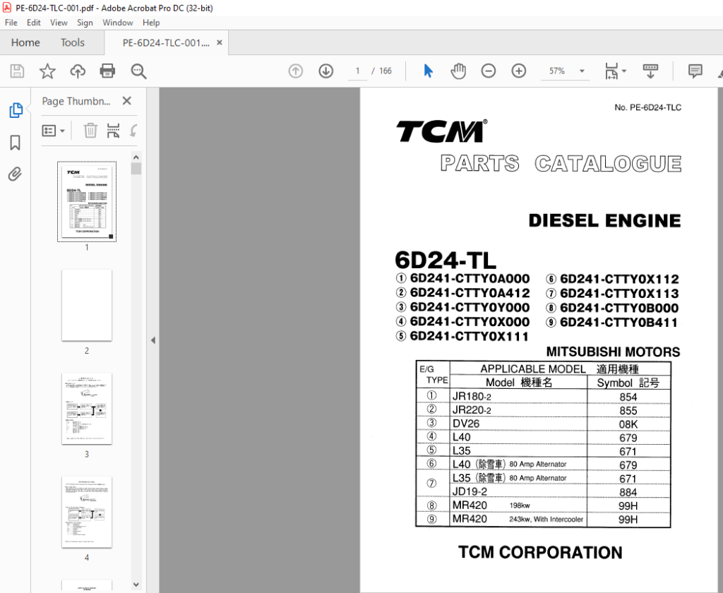 TCM 6D24-TL Diesel Engine Parts Catalogue Manual PE-6D24-TLC - PDF ...