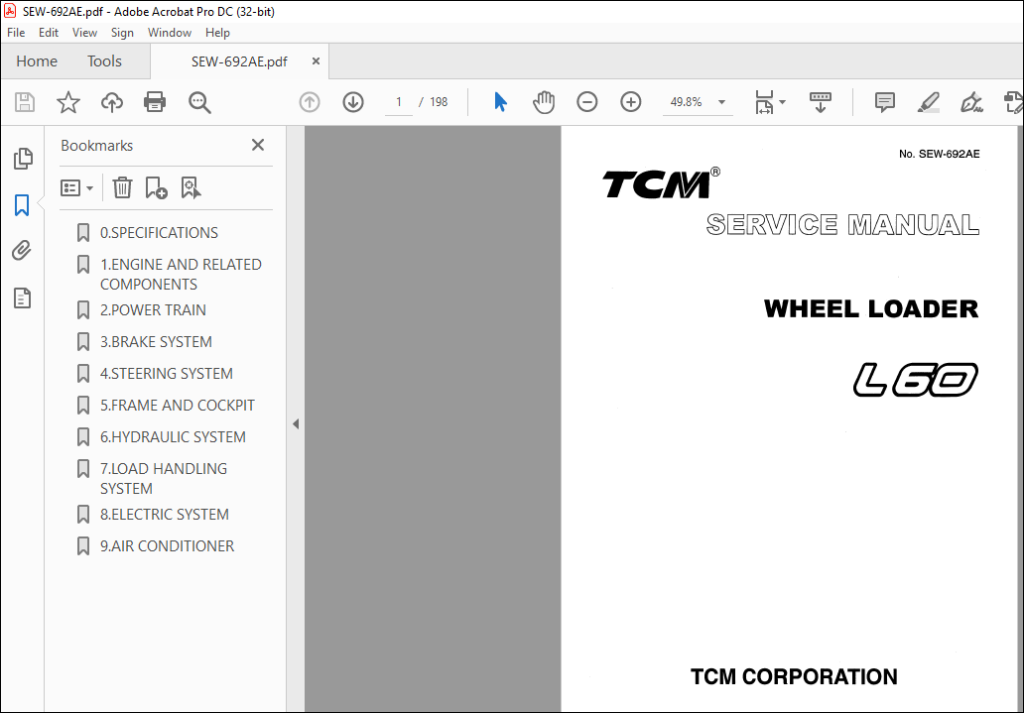 TCM Wheel Loader L 60 Service Manual SEW-692AE - PDF DOWNLOAD ...