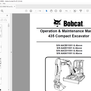 Bobcat 435 Compact Excavator Operation & Maintenance Manual 6986748 (5 ...