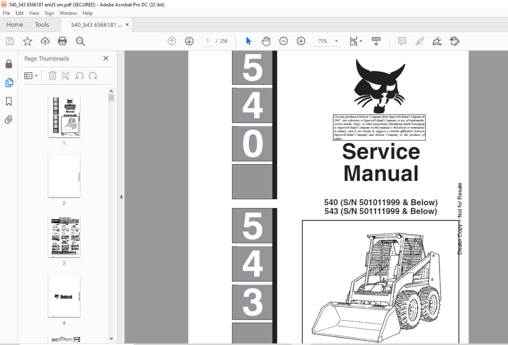 Bobcat 540 543 Loader Service Manual 6566181 (6-12) - PDF DOWNLOAD ...