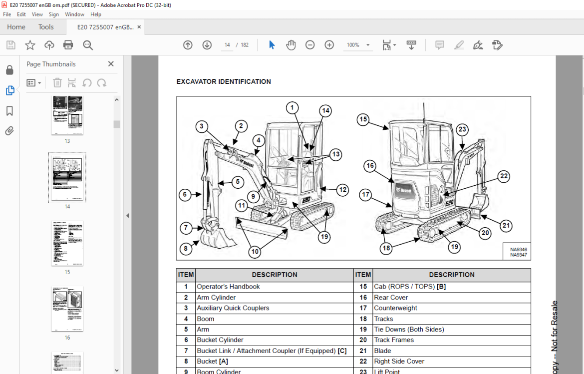 Bobcat E20 Compact Excavator Operation & Maintenance Manual 7255007 (03 ...
