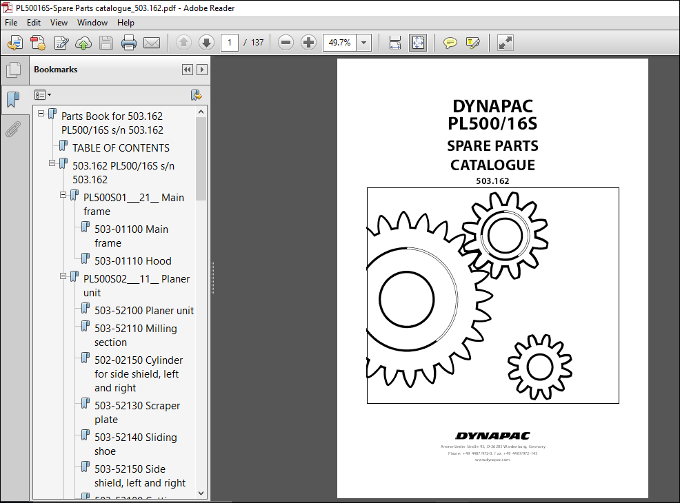 DYNAPAC PL500 16S Spare Parts Catalogue manual 503.162 - PDF DOWNLOAD ...