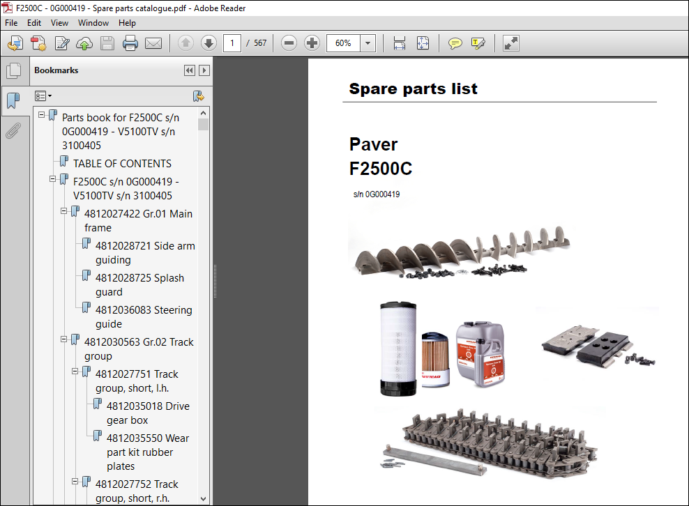 Dynapac Paver F2500C Spare parts list Manual 0G000419 - PDF DOWNLOAD