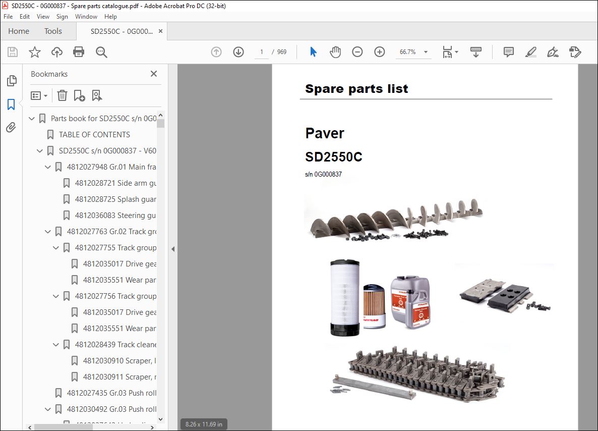 Dynapac Paver SD2550C Spare parts list Manual SN0G000679 – PFD DOWNLOAD ...