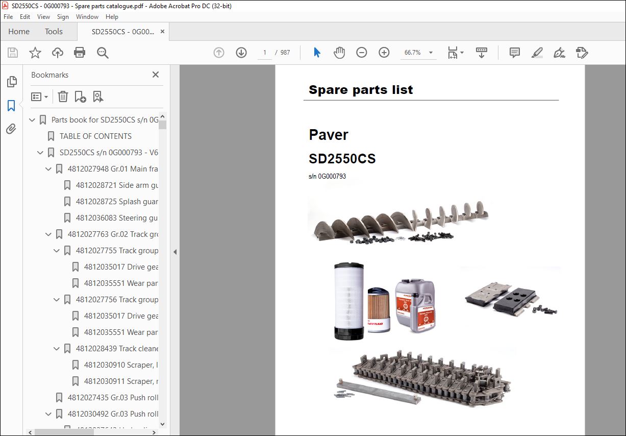 Dynapac Paver SD2550CS Spare parts list Manual SN0G000793 - PDF DOWNLOAD