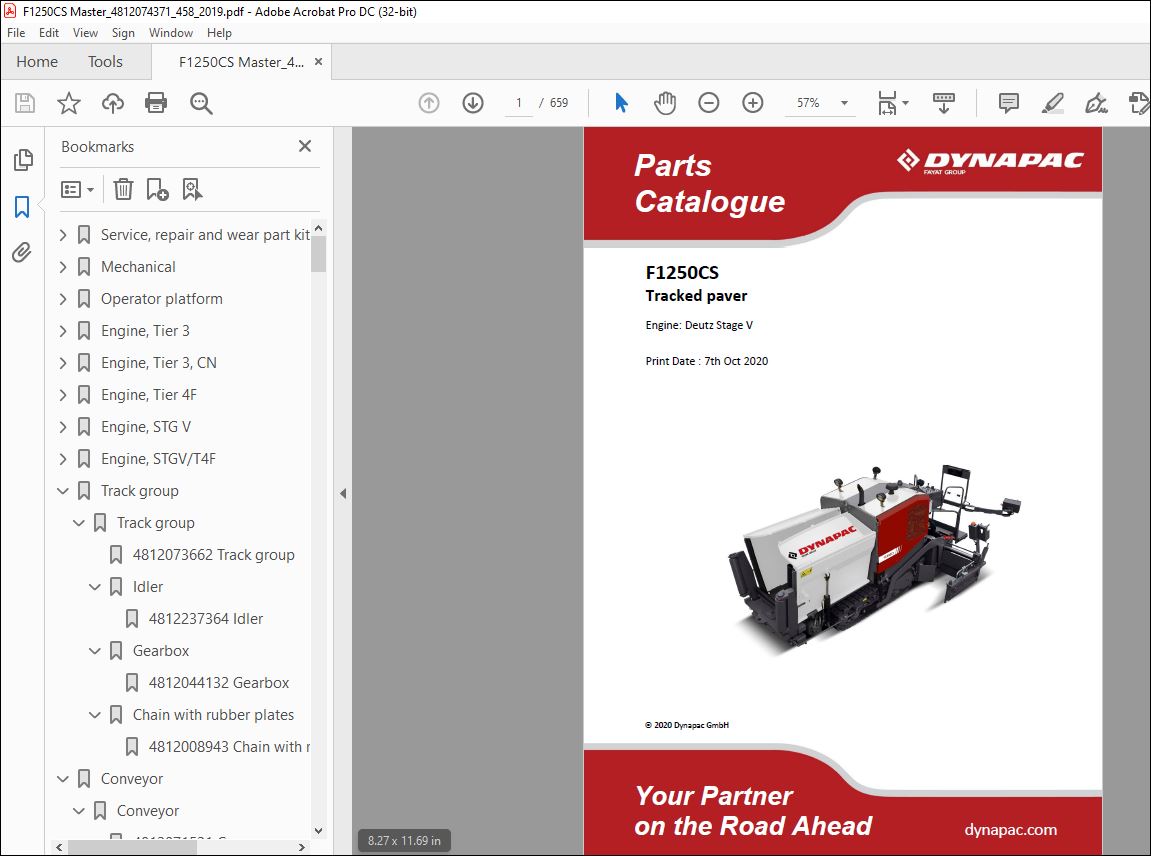 Dynapac Tracked paver F1250CS Engine Deutz Stage V Parts Catalogue ...