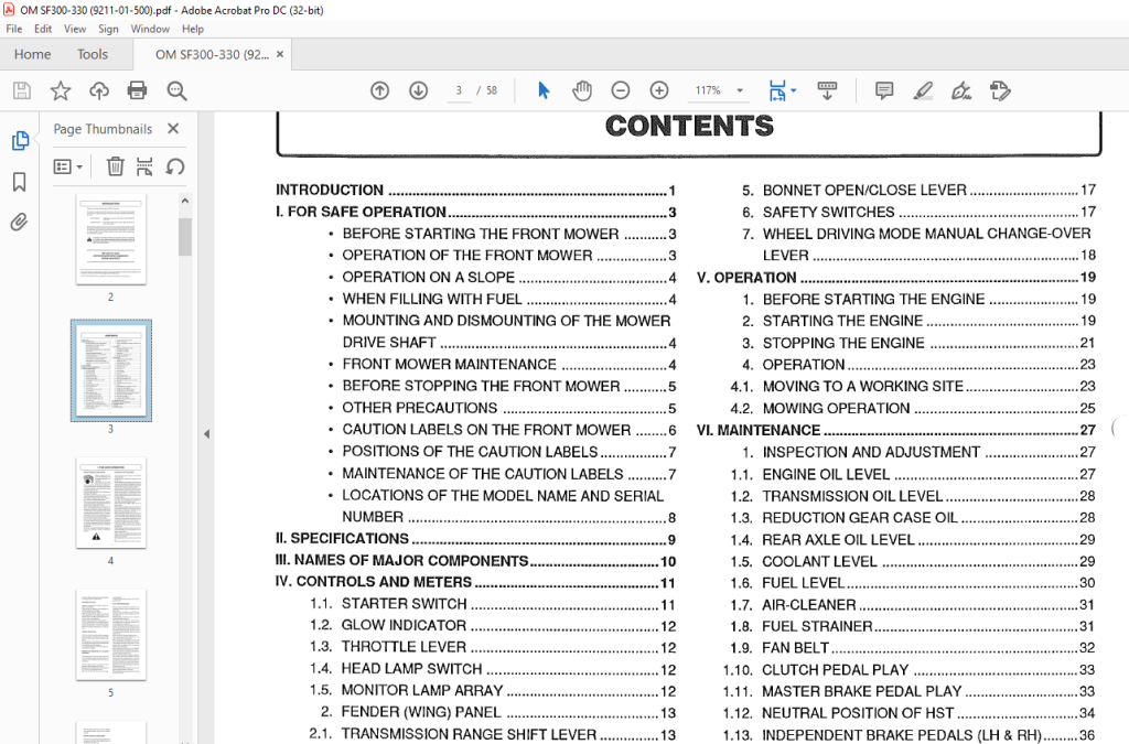 ISEKI TRACTOR SF300 Operation Manual - PDF DOWNLOAD