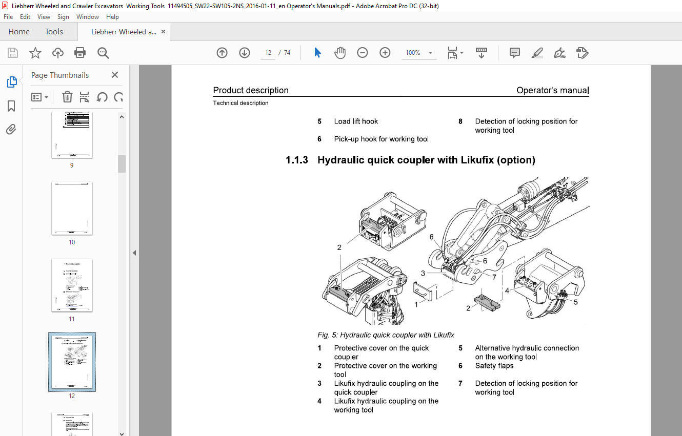 LiebherrQuick coupler SWA 22, SWA 33, SWA 48, SWA 66, SWA 77, SWA 92 ...