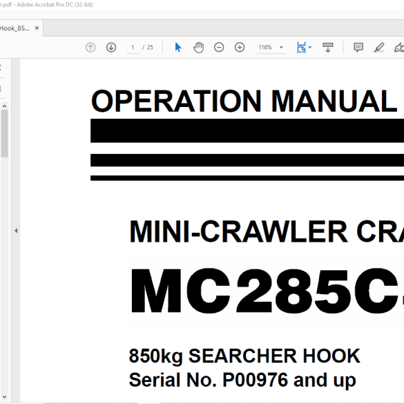 Maeda MC 285C-2 Mini Crawler Crane Operation Manual SN P01043 and up ...
