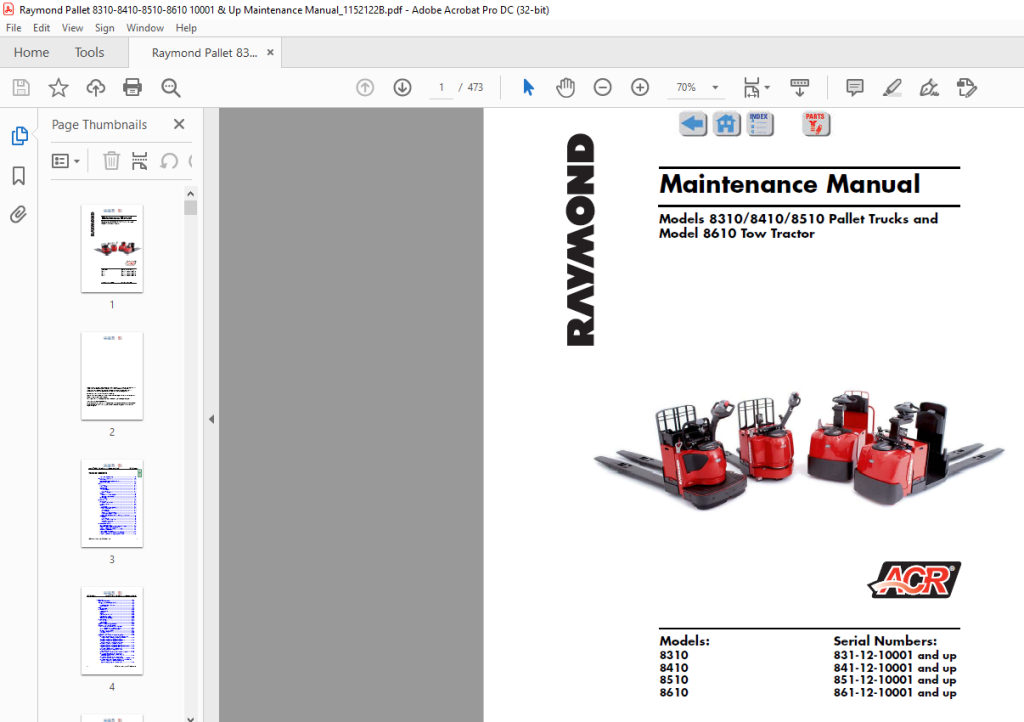 RAYMOND 8310 8410 8510 Pallet Trucks and 8610 Tow Tractor Maintenance ...