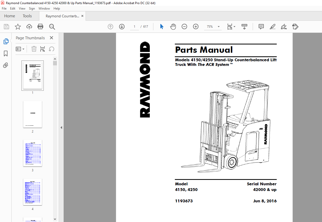 Raymond 4150 4250 Stand-Up Counterbalanced Lift Truck With The ACR ...