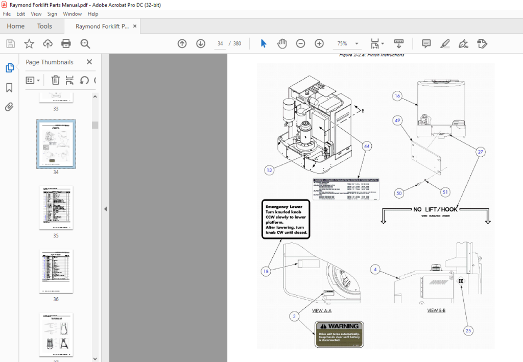 Raymond 5200 High-Level Orderpicker Lift Truck Parts Manual 1043923 ...