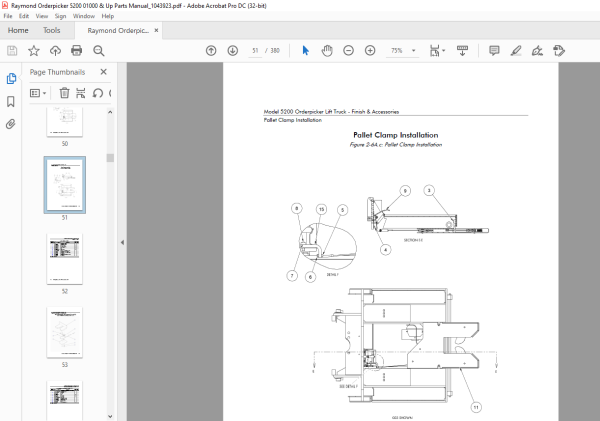 Raymond 5200 High-Level Orderpicker Lift Truck Parts Manual 1043923 ...