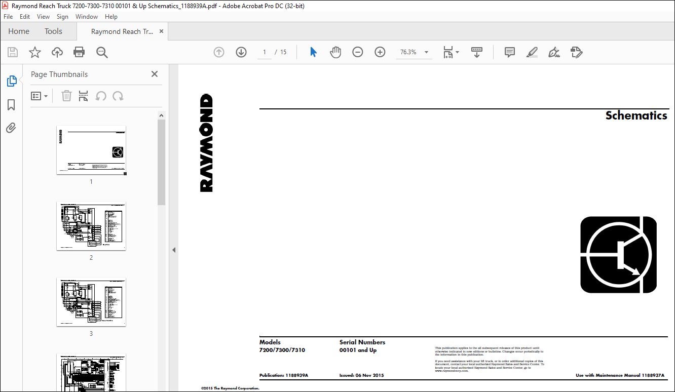 Raymond 7200 7300 7310 Reach-Fork® Trucks Schematics Manual SN 00101 ...