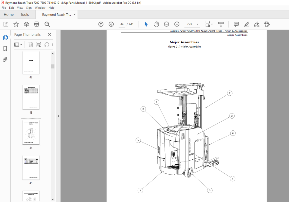 Raymond 7200 7300 7310 Reach Fork® Trucks Parts Manual Sn 101 And Up