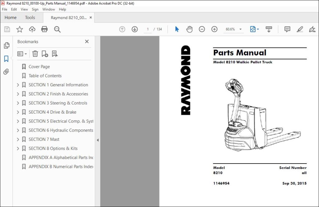 Parts Manual for Raymond 8210 Walkie Pallet Truck (1146954) PDF ...