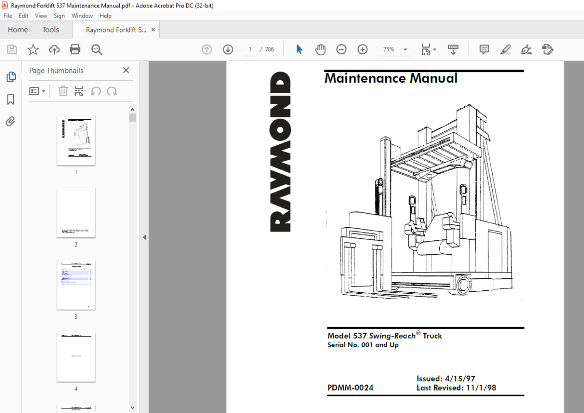 Raymond Forklift 537 Swing-Reach® Truck Maintenance Manual SN001 and Up ...