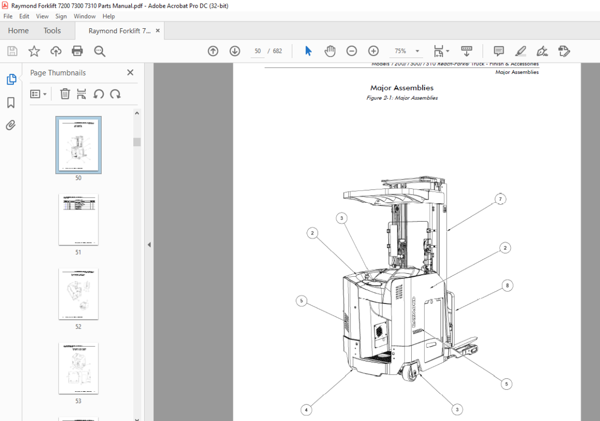 Raymond Forklift 7200 7300 7310 Reach-Fork® Trucks Parts Manual 101 ...