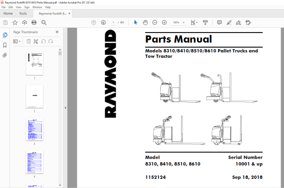Raymond Forklift 8310 8410 8510 8610 Pallet Trucks & Tow Tractor Parts ...