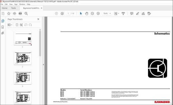 Raymond Forklift 8310 8410 8510 8610 Schematics Manual 1152122-001D ...