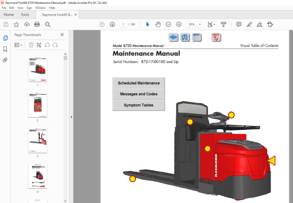 Raymond Forklift 8720 2nd Level Orderpicker Maintenance Manual SN 872 ...