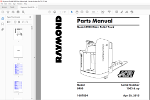 Raymond Forklift 8900 Rider Pallet Truck Parts Manual SN 1003 & up ...
