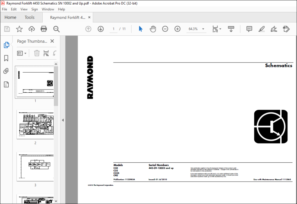 Raymond Forklift C30 C35 C35S C40 Schematics Manual 445-09-10002 and up ...