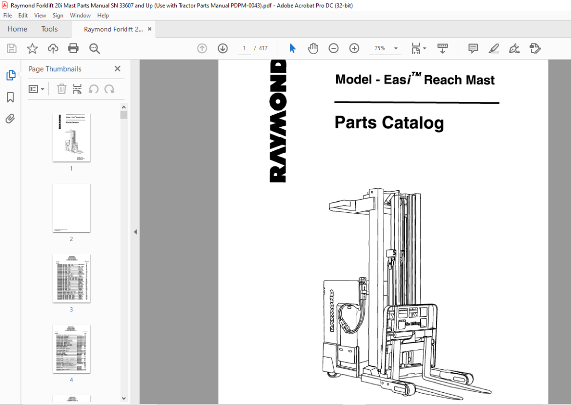 Raymond Forklift Easi™ Reach Mast Parts Catalog MANUAL SN 00001 and Up ...