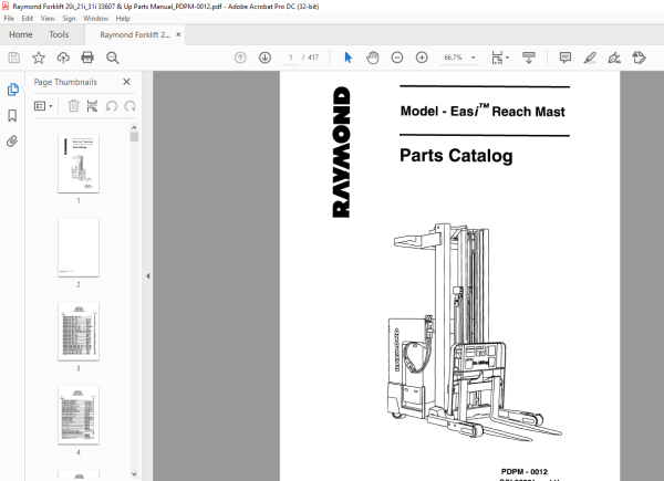 Raymond Forklift Easi™ Reach Mast Parts Catalog Manual SN 00001 and Up ...