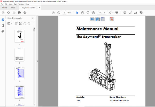 Raymond Forklift The Raymond ® Transtacker TRT Maintenance Manual SNTRT ...