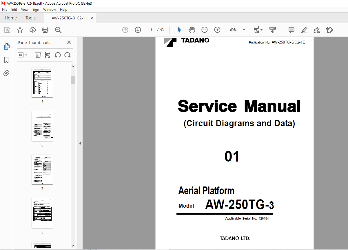 Tadano AW-250TG-3 Aerial Platform (Circuit Diagrams & Data) Service ...