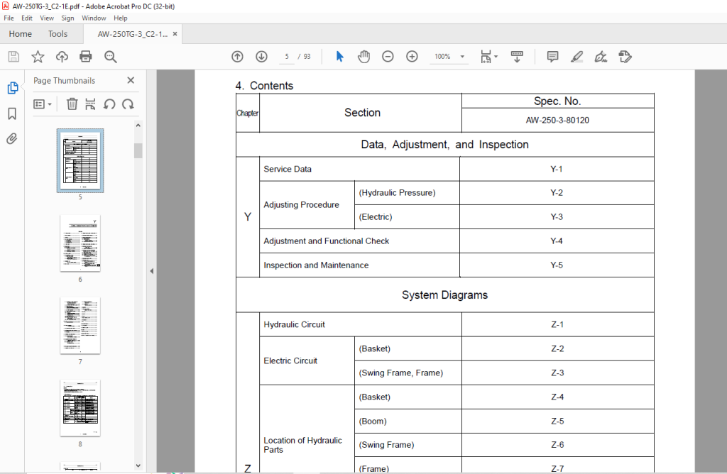 Tadano AW-250TG-3 Aerial Platform (Circuit Diagrams & Data) Service ...