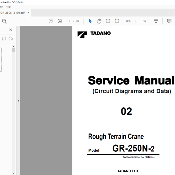 Tadano Faun GR-250N-1 Rough Terrain Crane Circuit Diagram Manual SN ...