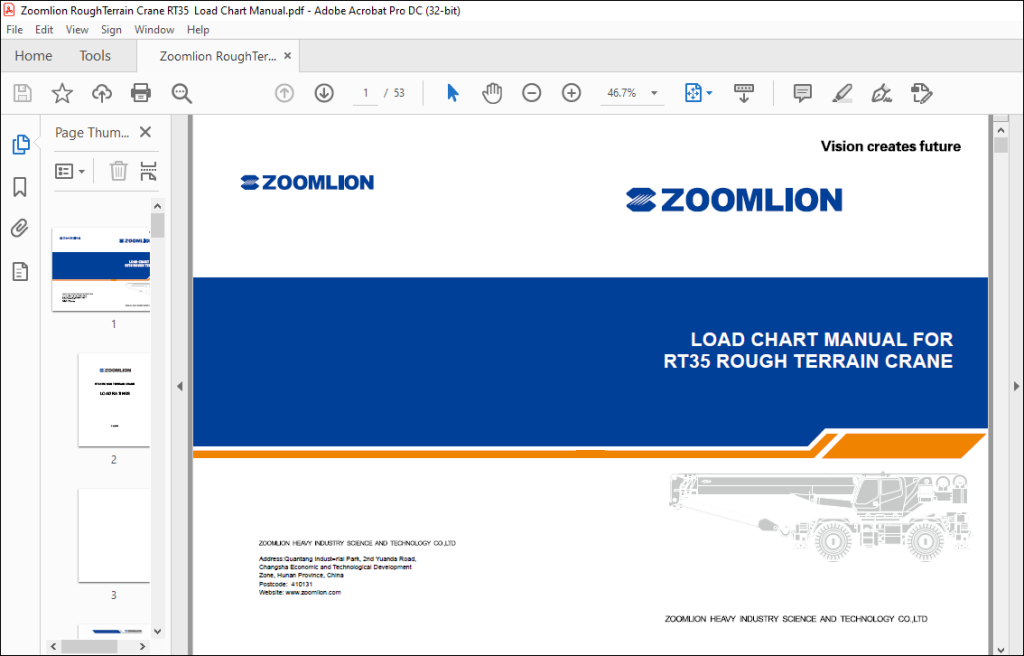Zoomlion RT35 RoughTerrain Crane Load Chart Manual - PDF DOWNLOAD ...